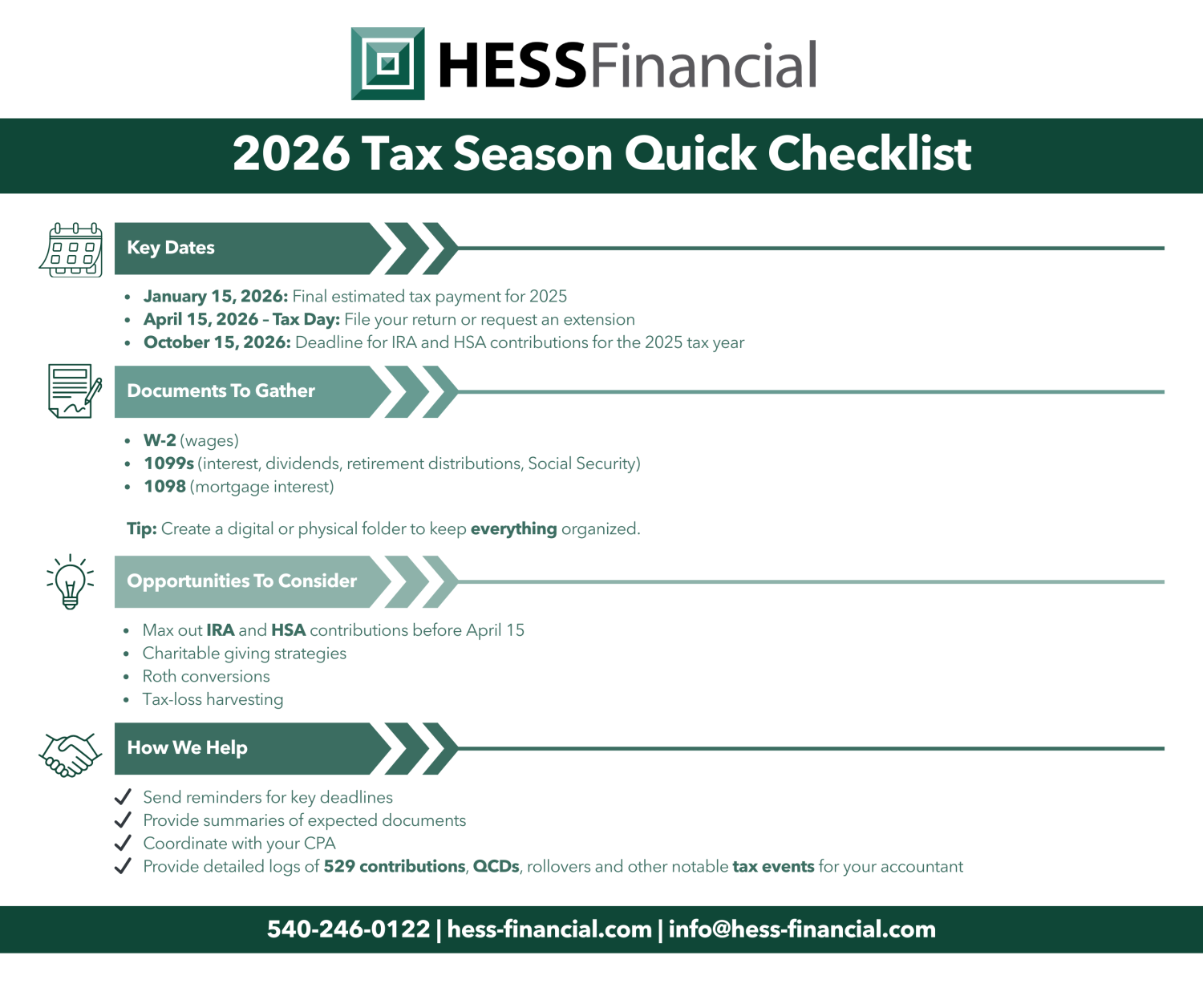 Prepare for Tax Season: A Smart Tax Planning Checklist | Hess Financial